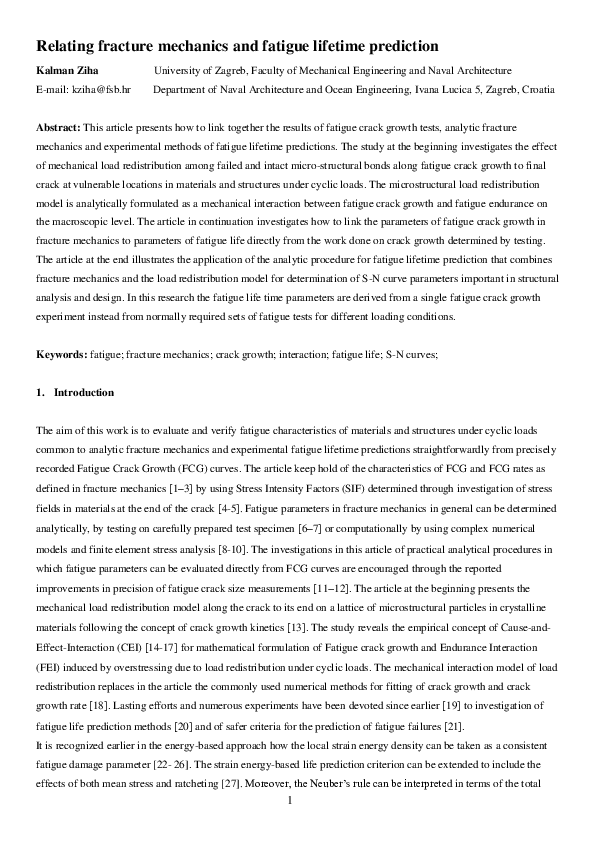 (PDF) Relating fracture mechanics and fatigue lifetime prediction