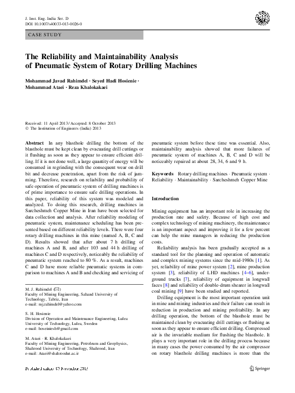 (PDF) The Reliability and Maintainability Analysis of Pneumatic System ...