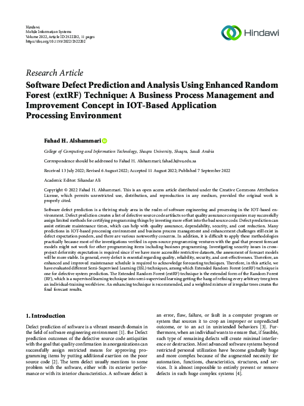 Pdf Software Defect Prediction And Analysis Using Enhanced Random Forest Extrf Technique A