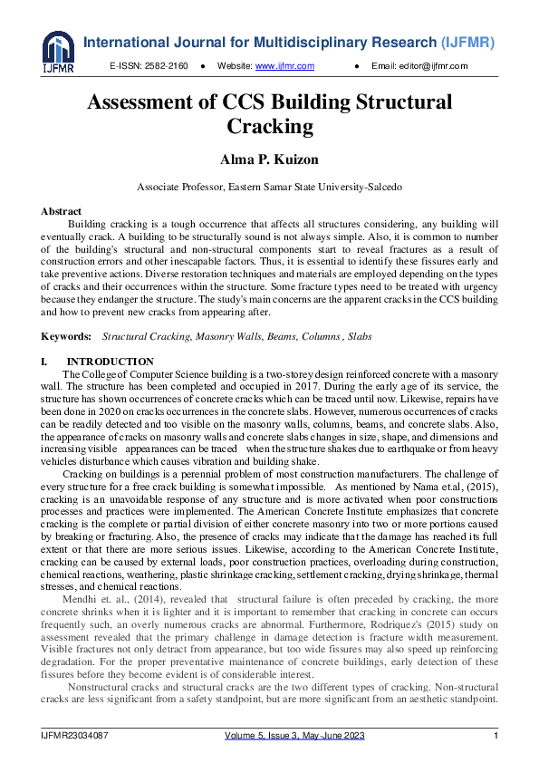 (PDF) Assessment of CCS Building Structural Cracking