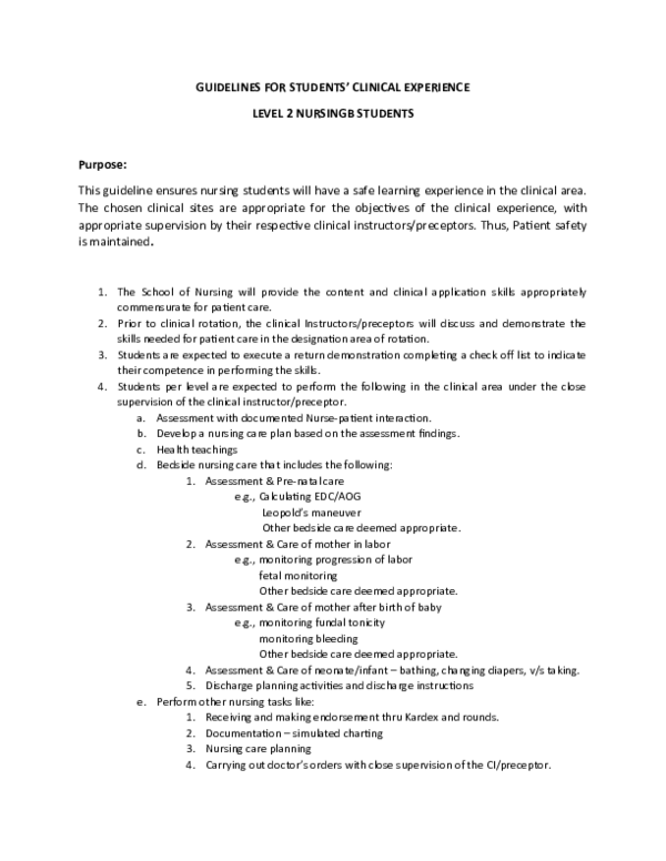 (DOC) GUIDELINES FOR STUDENTS CLINICAL EXPERIENCE