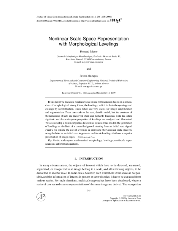 (PDF) Nonlinear Scale-Space Representation with Morphological Levelings | Petros Maragos ...