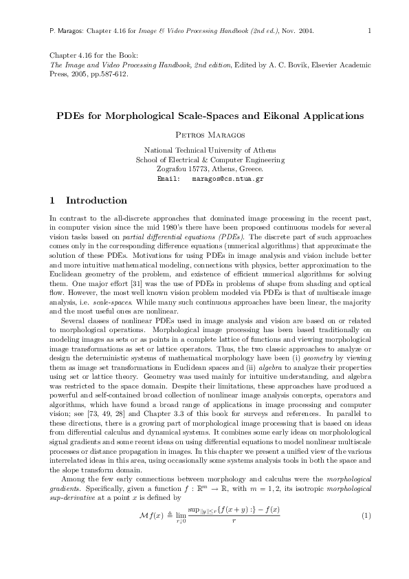(PDF) PDEs for Morphological Scale Spaces and Eikonal Applications