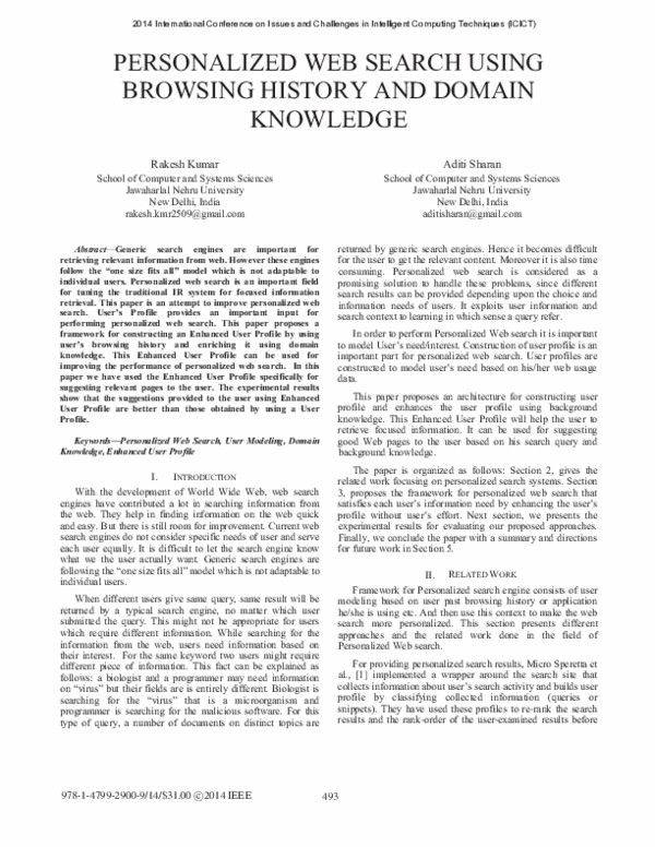 (PDF) Personalized web search using browsing history and domain knowledge