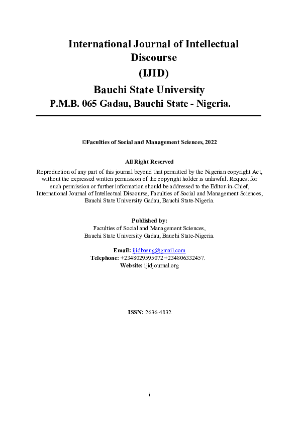 (PDF) International Journal of Intellectual Discourse (IJID) Bauchi ...