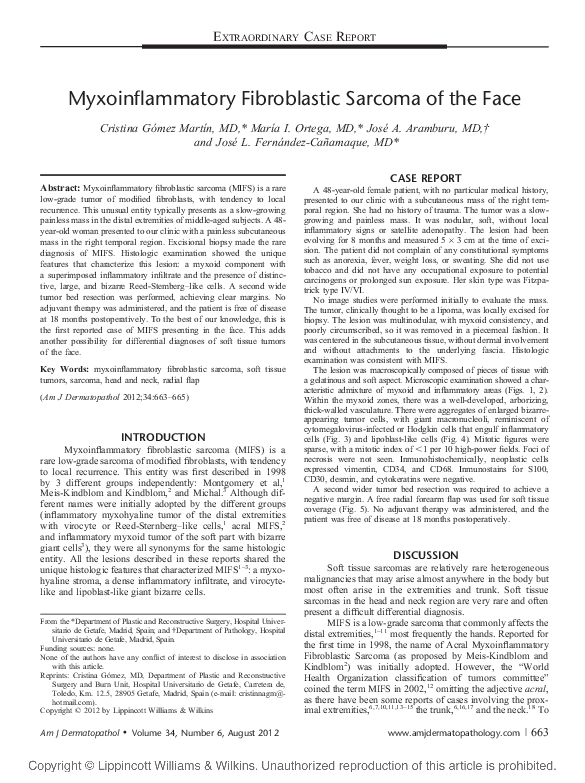 (PDF) Myxoinflammatory Fibroblastic Sarcoma of the Face