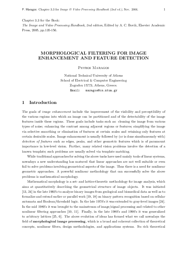 (PDF) Morphological Filtering for Image Enhancement and Feature Detection