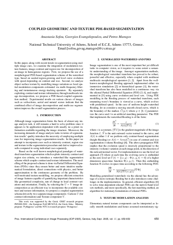 (PDF) Coupled geometric and texture PDE-based segmentation