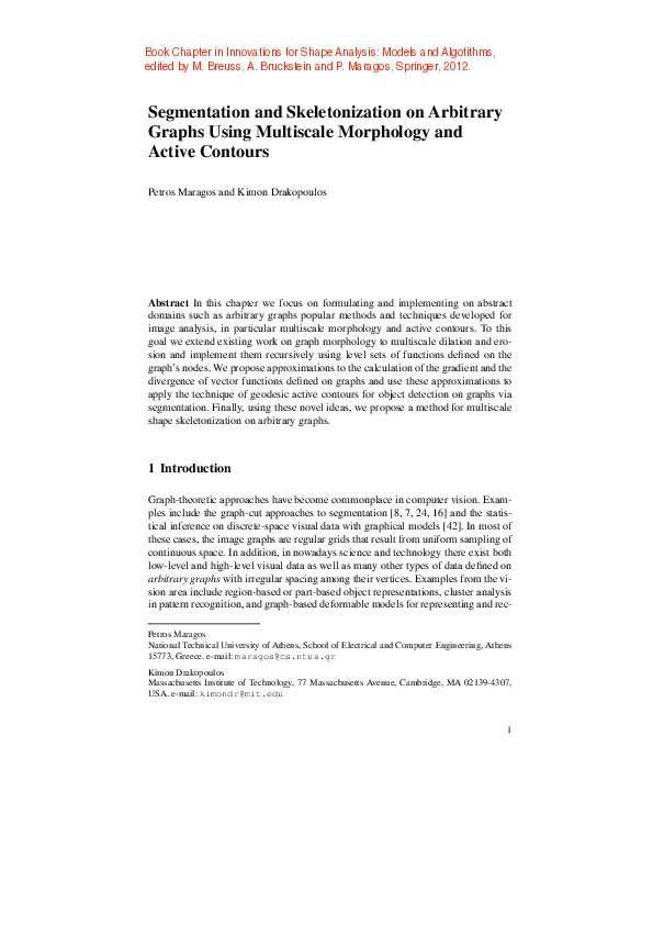 (PDF) Segmentation and Skeletonization on Arbitrary Graphs Using Multiscale Morphology and ...