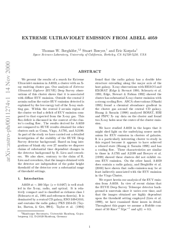 (PDF) Extreme‐Ultraviolet Emission from Abell 4059