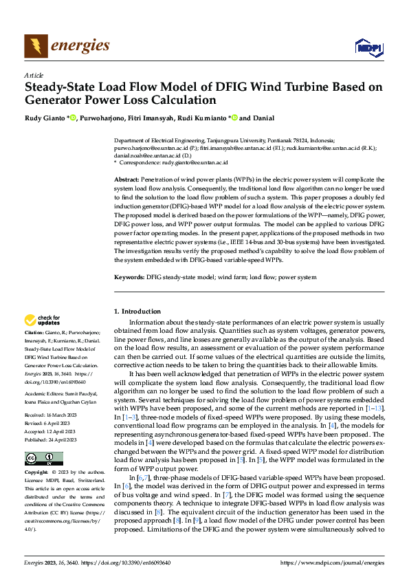 Pdf Steady State Load Flow Model Of Dfig Wind Turbine Based On Generator Power Loss Calculation