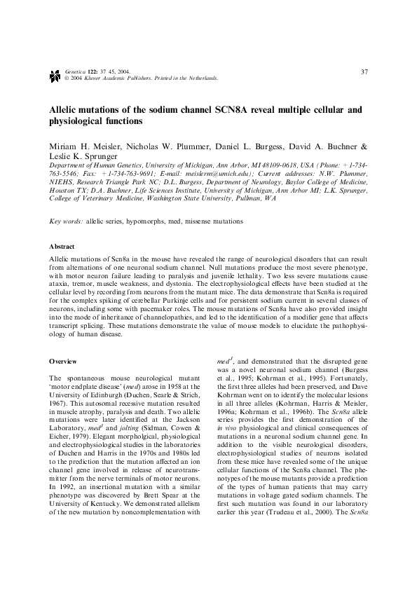 (PDF) Allelic mutations of the sodium channel SCN8A reveal multiple cellular and physiological ...