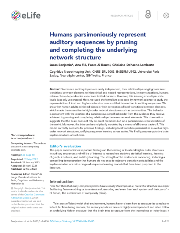 (PDF) Humans parsimoniously represent auditory sequences by pruning and ...