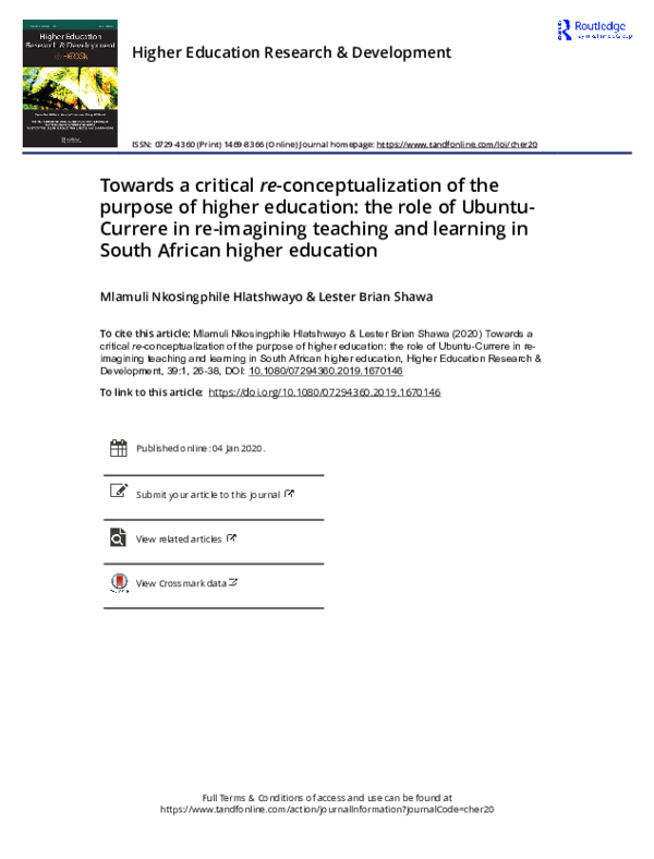 (PDF) Towards a criticalre-conceptualization of the purpose of higher ...