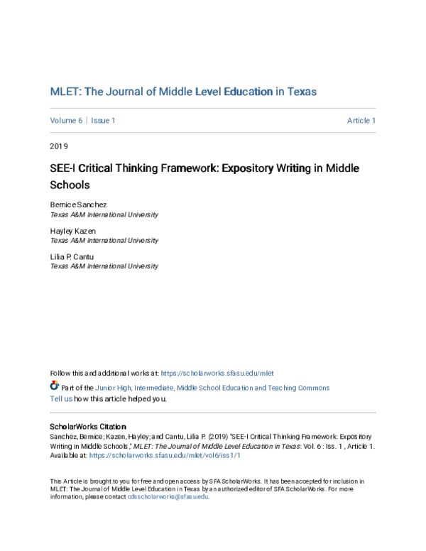(PDF) SEE-I Critical Thinking Framework: Expository Writing in Middle ...
