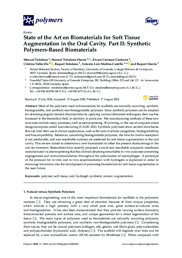 (PDF) State of the Art on Biomaterials for Soft Tissue Augmentation in ...