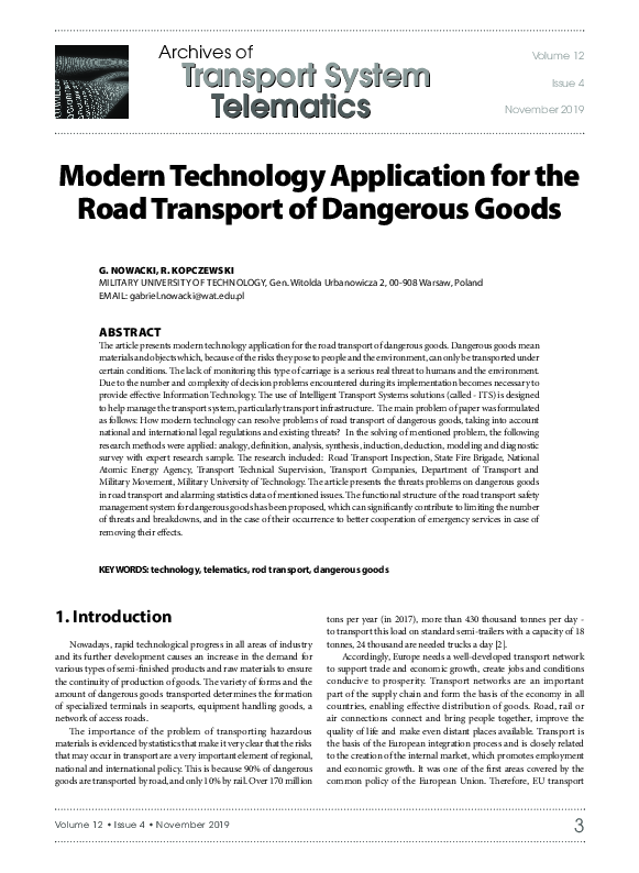 (PDF) Modern technology application for the road transport of dangerous ...