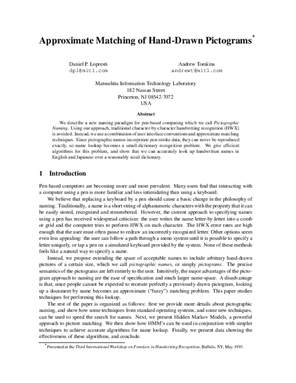 (PDF) Efficient Approximate Matching for Hand-Drawn Pictograms