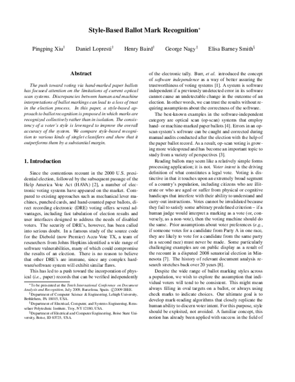 (PDF) Style-Based Ballot Mark Recognition