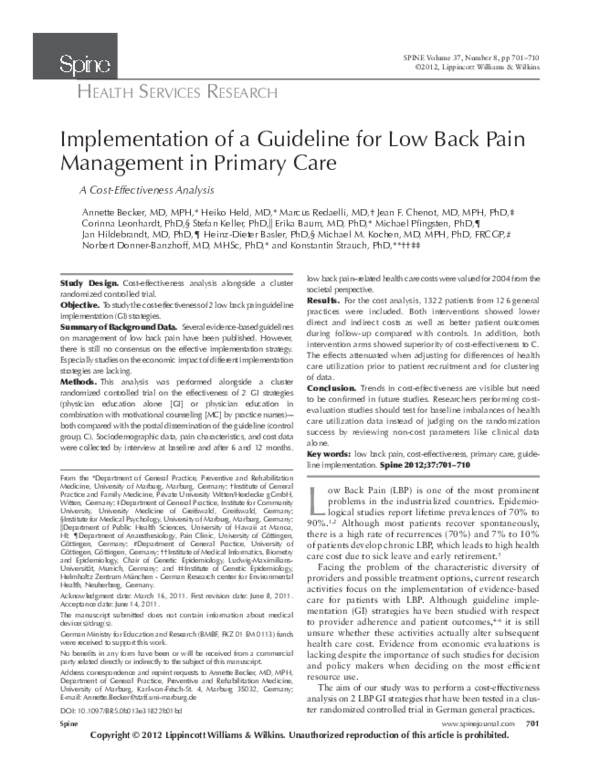 (PDF) Implementation of a Guideline for Low Back Pain Management in ...