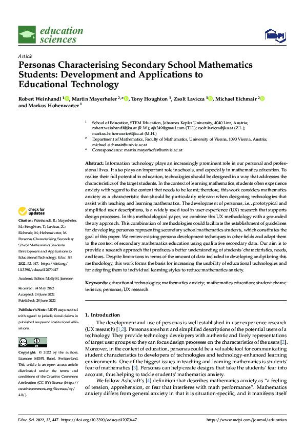 (PDF) Personas Characterising Secondary School Mathematics Students ...