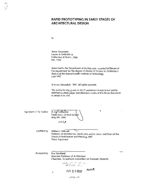 (PDF) Rapid prototyping in early stages of architectural design