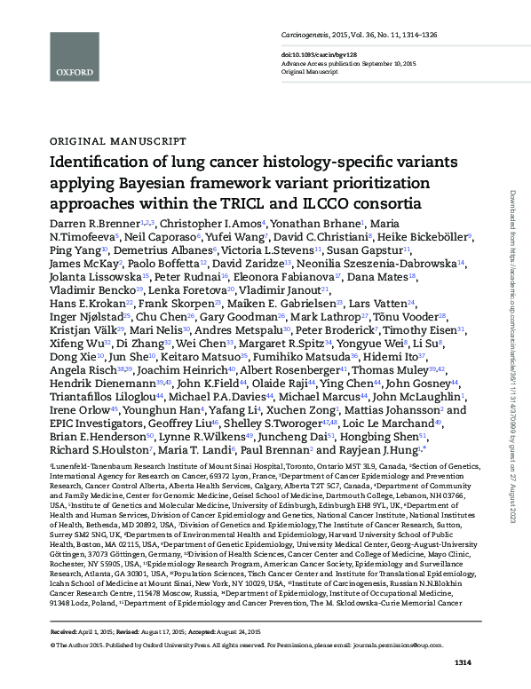 (PDF) Identification of lung cancer histology-specific variants ...