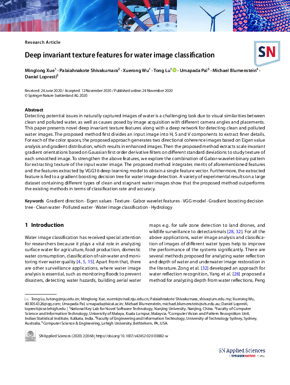 Pdf Deep Invariant Texture Features For Water Image Classification