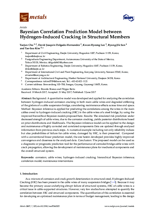 (PDF) Bayesian Correlation Prediction Model between Hydrogen-Induced ...