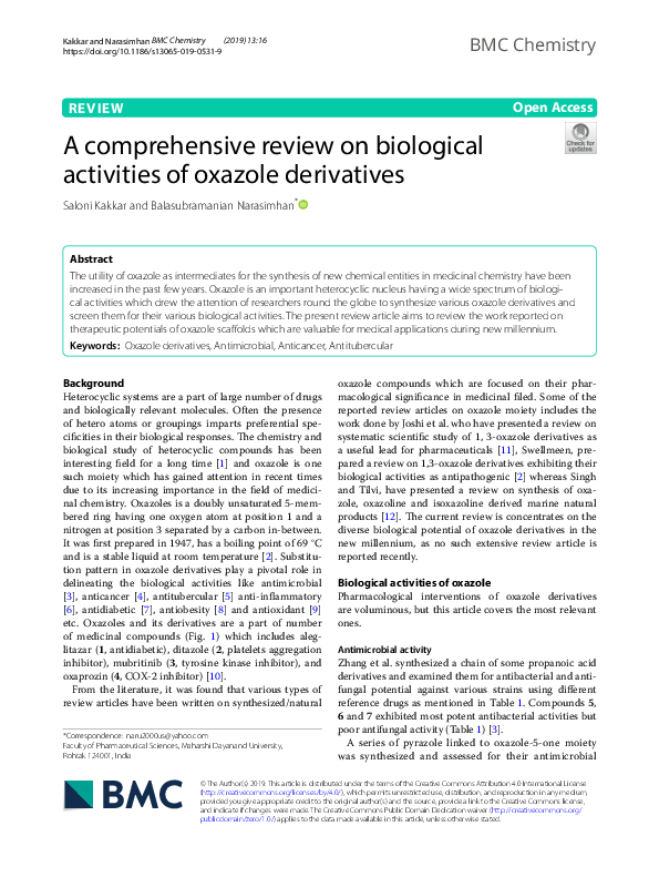 (PDF) A comprehensive review on biological activities of oxazole derivatives