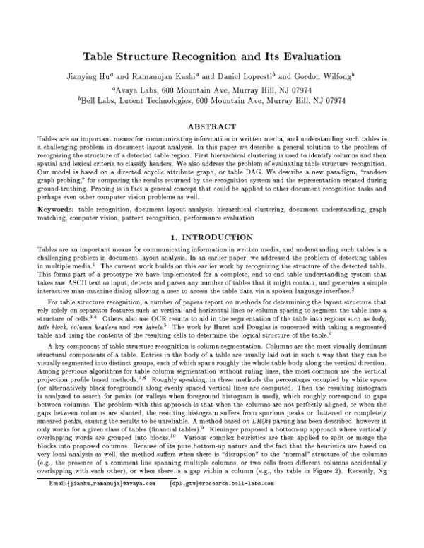 Pdf Table Structure Recognition And Its Evaluation 