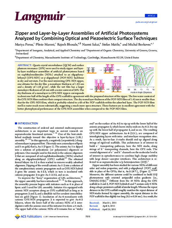 (PDF) Zipper and Layer-by-Layer Assemblies of Artificial Photosystems ...