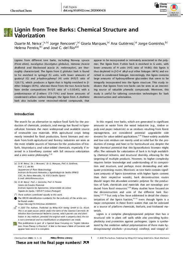 (PDF) Lignin from Tree Barks: Chemical Structure and Valorization