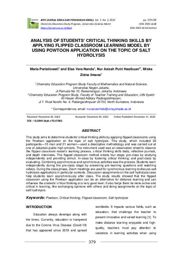 (PDF) Analysis of Students’ Critical Thinking Skills by Applying ...