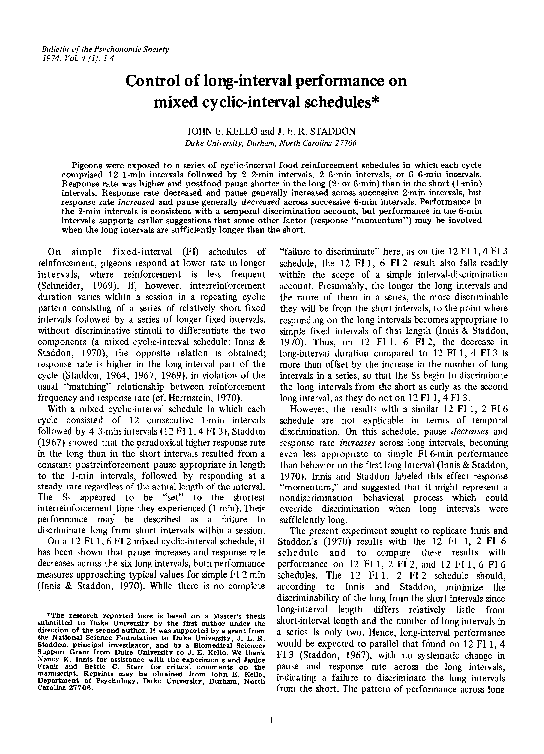 (PDF) Pigeon Performance on Mixed Cyclic-Interval Schedules