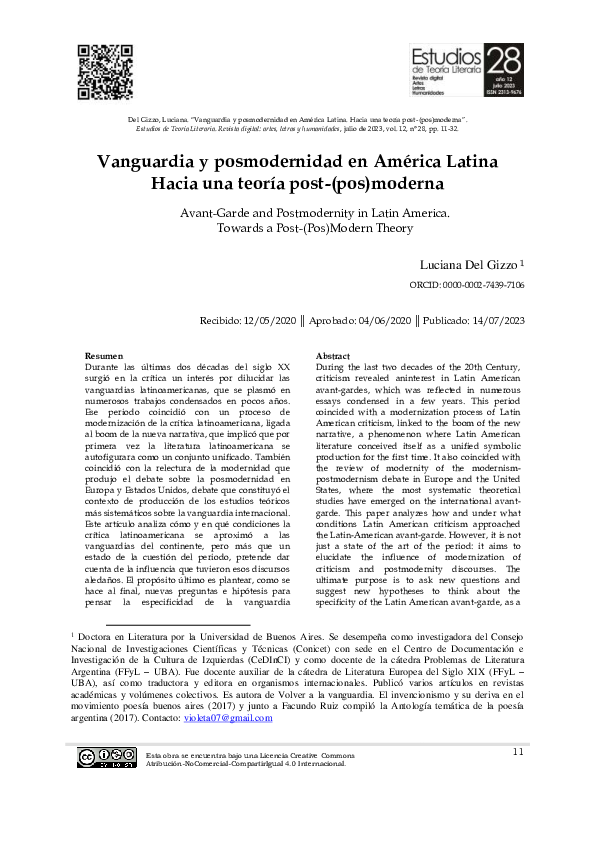 (PDF) Vanguardia y posmodernidad en América Latina. Hacia una teoría ...