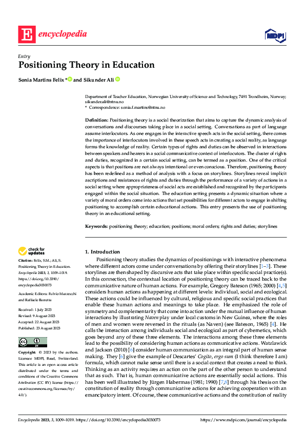 (PDF) Positioning Theory in Education