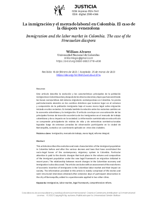 (PDF) La inmigracion y el mercado laboral en Colombia El caso de la ...