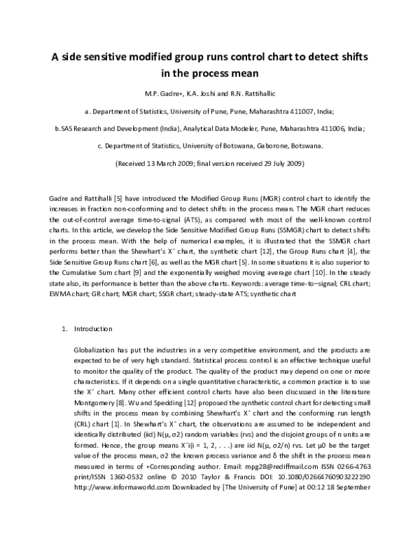 (PDF) A side sensitive modified group runs control chart to detect shifts in the process mean ...