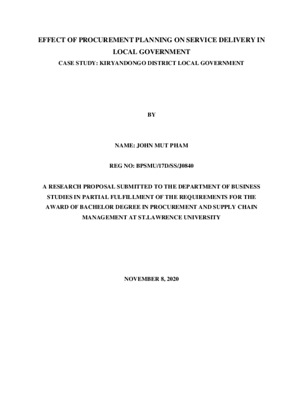 (PDF) EFFECT OF PROCUREMENT PLANNING ON SERVICE DELIVERY IN LOCAL ...