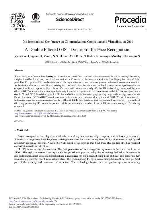 (PDF) A Double Filtered GIST Descriptor for Face Recognition