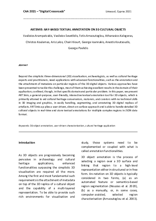 (PDF) ART3MIS: Ray-Based Textual Annotation on 3D Cultural Objects