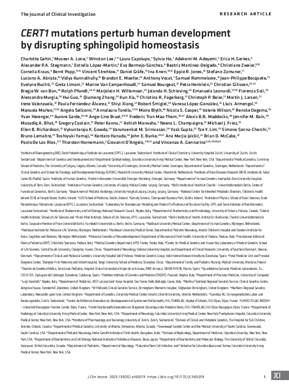 (PDF) CERT1 mutations perturb human development by disrupting sphingolipid homeostasis