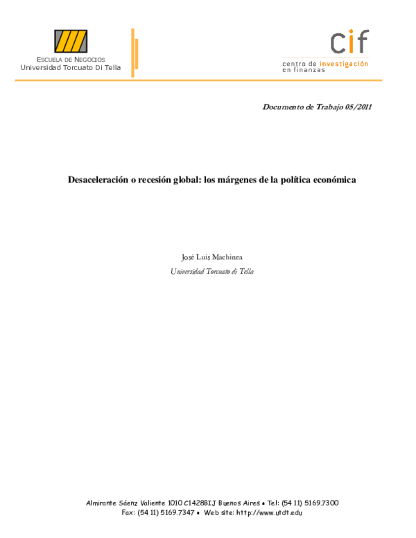 (PDF) Desaceleraci n o recesi n global: los m rgenes de la pol tica econ mica