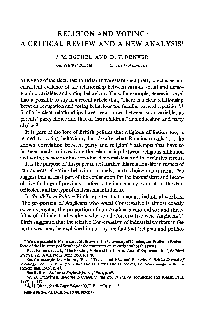 (PDF) Religion and Voting: A Critical Review and a New Analysis