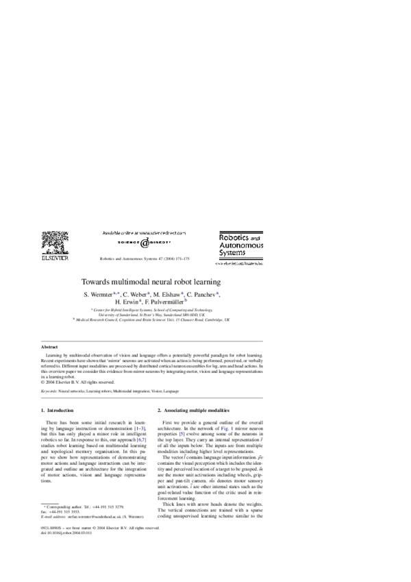 (PDF) Towards multimodal neural robot learning | Friedemann Pulvermuller - Academia.edu