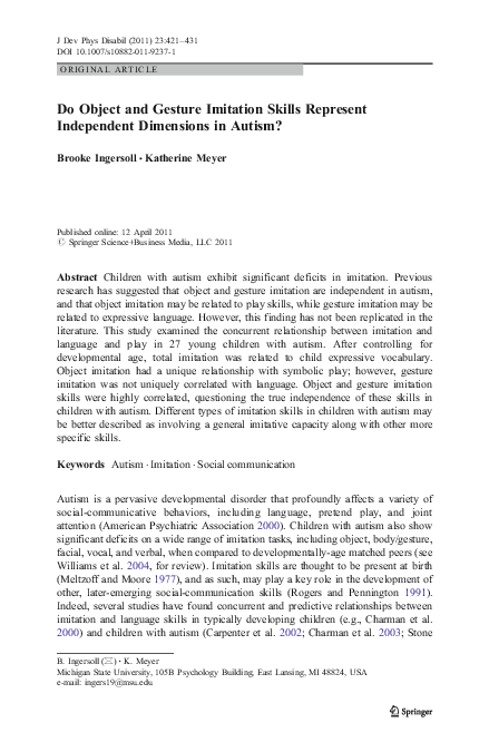 (PDF) Do Object and Gesture Imitation Skills Represent Independent ...