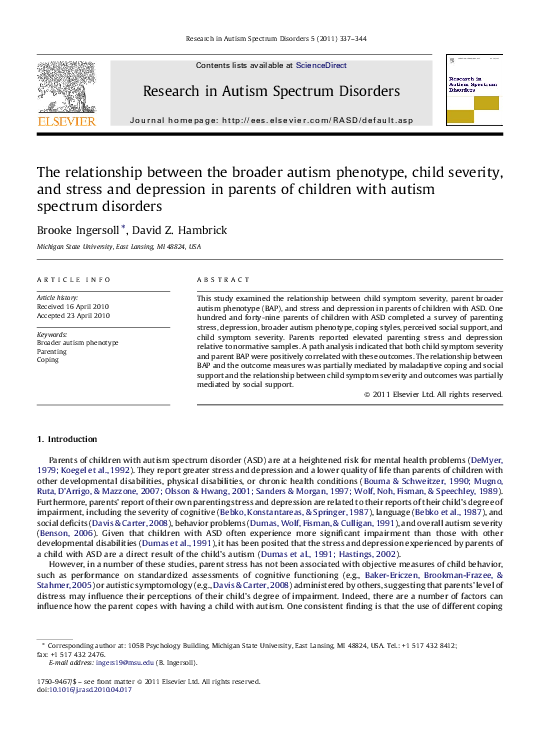 (PDF) The relationship between the broader autism phenotype, child ...