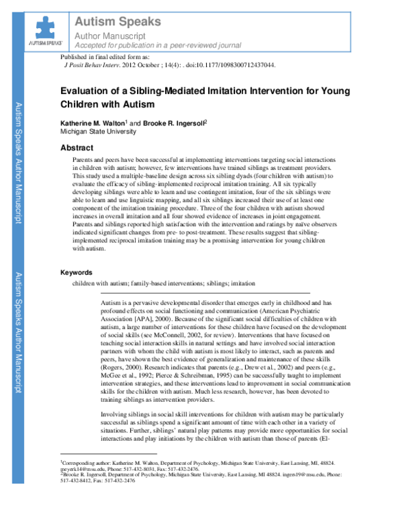 (PDF) Evaluation of a Sibling-Mediated Imitation Intervention for Young ...