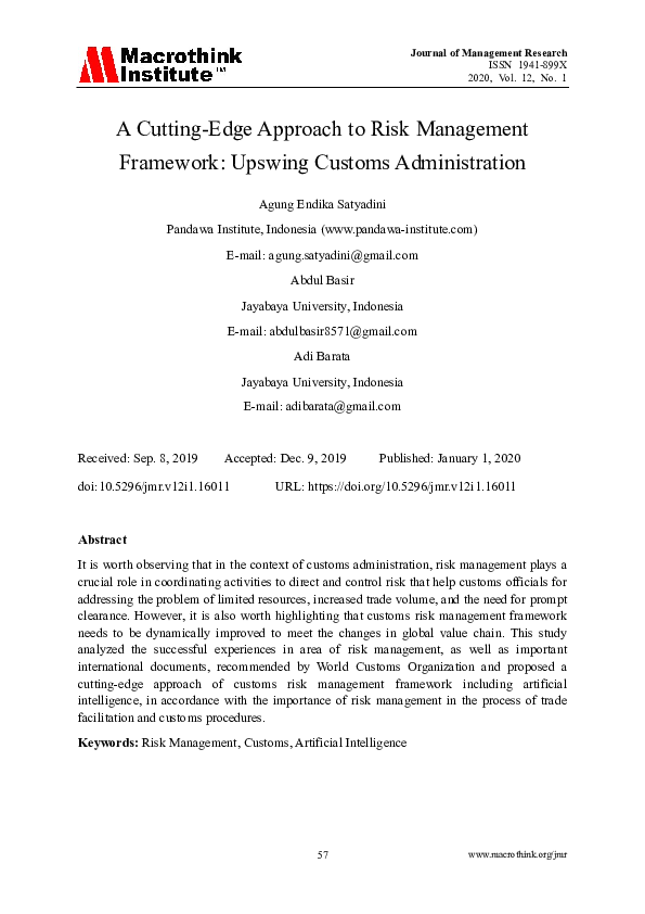 (PDF) A Cutting-Edge Approach to Risk Management Framework: Upswing ...